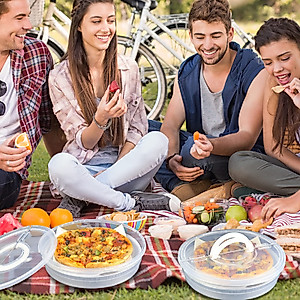 ERTIUANIO 2 Pack 12 In Pizza Food Storage Container with Lid and Handle, 2 Compartments Pizza Slice Storage Container with Foil Pie Pan, Round Pie container for Cake Cheesecake Tortilla Pastry