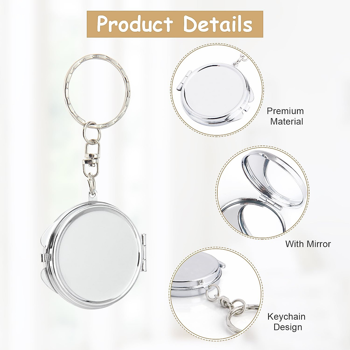 6 Pcs Round Mirror Keychain Compact Double Sided Folding Key Chain Pendant Small Hand Held Mirror with Keyring for Women Girls