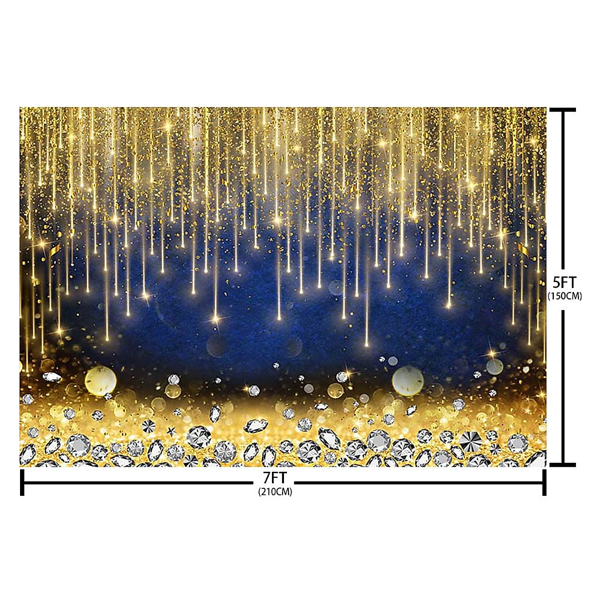 AIBIIN 7x5ft Royal Blue Gold Glitter Backdrop Gold Sparkle Bokeh Spot Diamond Birthday Boy Girl Homecoming Prom Graduation Wedding Bridal Shower Photography Background Party Decorations Banner Props