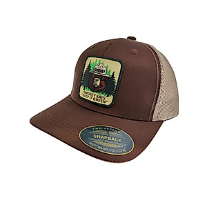 PNW Apparel Smokey The Bear Keep it Green Snapback Trucker Hat with Smokey The Bear Woven Patch (Brown/Tan)
