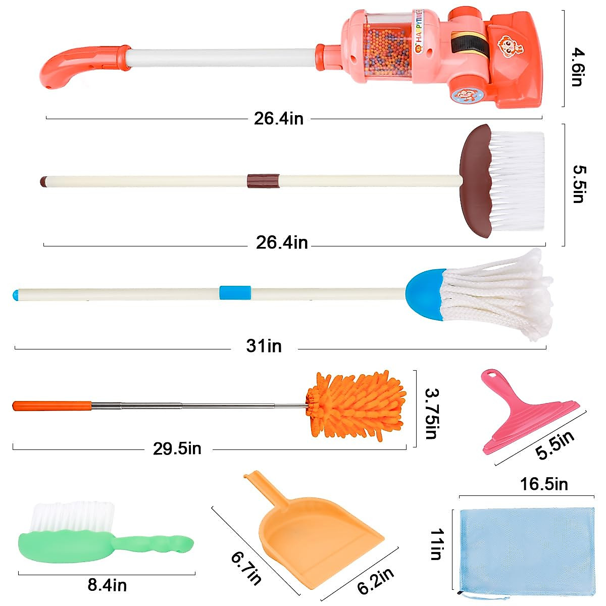 Meland Kids Cleaning Set - 8Pcs Toddler Broom and Cleaning Set with Toy Vacuum Cleaner, Pretend Play Children House Cleaning Toys, Christmas Birthday Gift for Girls Boys