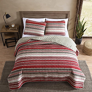 Eddie Bauer - King Quilt Set, Reversible Cotton Bedding with Matching Shams, Home Decor for All Seasons (Yakima Red, King)
