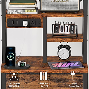 Furnulem Tall Nightstand with 3 Fabric Drawers and Bookshelf, Night Stand with LED Lights and Charging Port, Tall Bedside Tables for Bedrooms, Office, Dorm, Rustic Brown