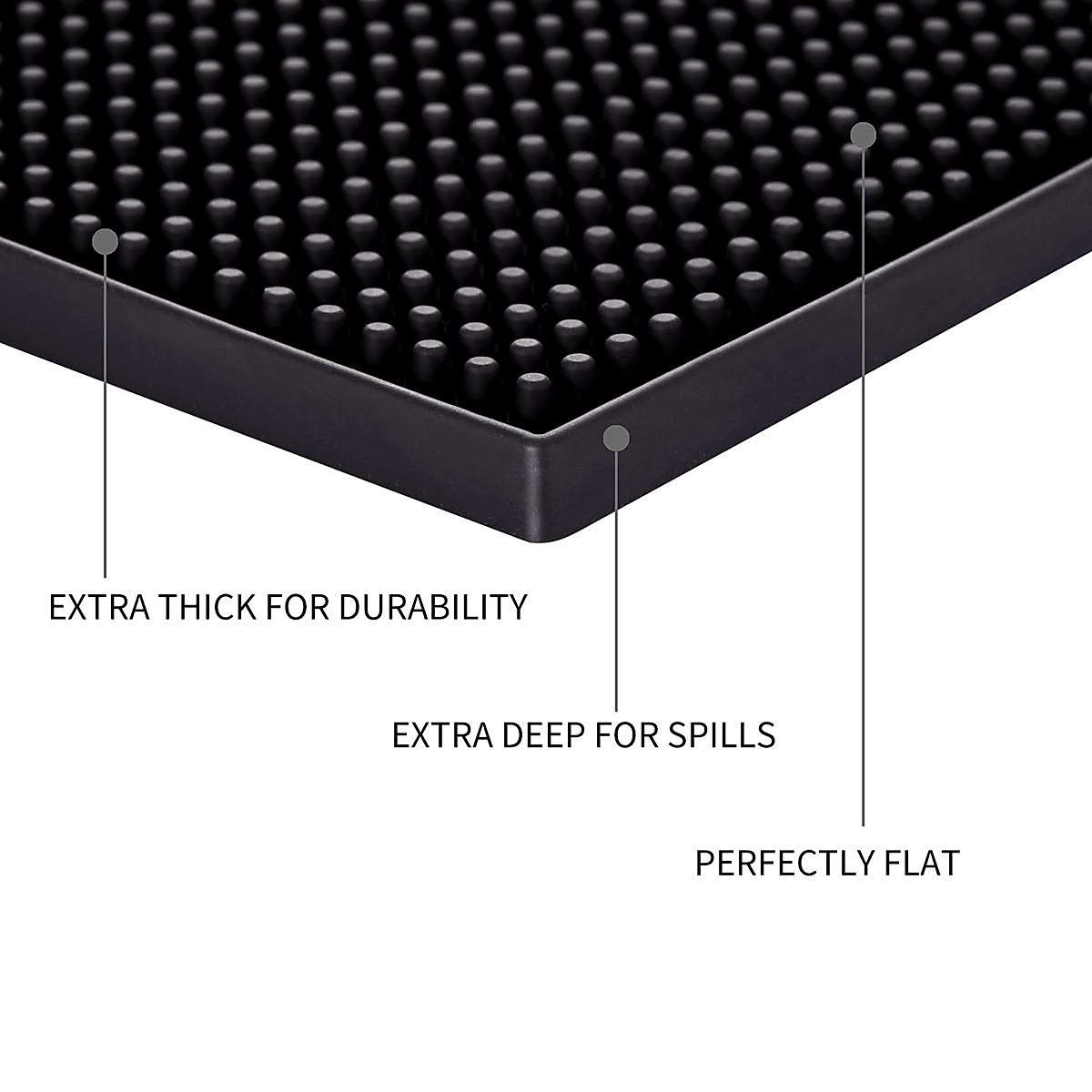 Bar Mat for Cocktail and Coffee Bar 12" x 18" Rubber Bar Service Spill Mat for Cocktail Bartender Coffee Bar or Countertop Mats Glass Drying Mat (Black Border - 12 x 18)