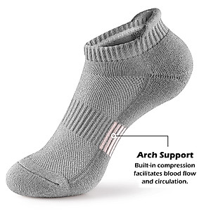 Gonii Ankle Socks Womens Running Athletic No Show Socks Cushioned 5-Pairs Grey