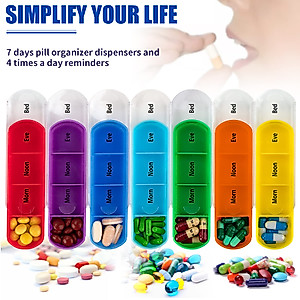 AATACAS Pill Organizer Case, Weekly Travel Pill Case Medication Reminder Daily AM PM, Day Night 7 Compartments, for 4 Times A Day, 7 Days a Week - Includes Neoprene Carrying Case