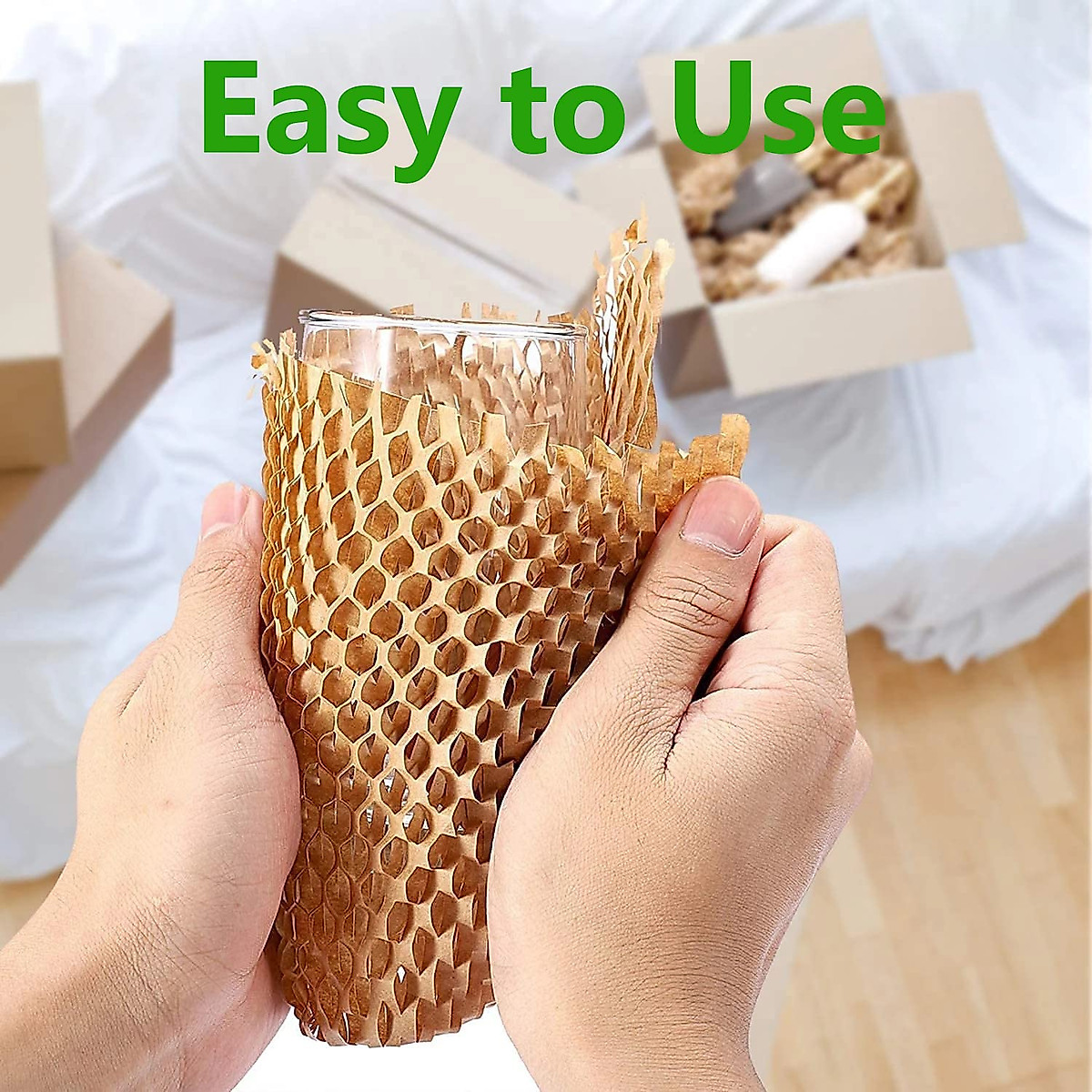 Besitek Honeycomb Packing Paper Wrap 15" x200' Sustainable Alternative to Bubble Cushioning Wrap for Moving/shipping/packing Roll with 20 Fragile Sticker Biodegradable & Fully Recylable