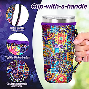 6 PCS Reusable Iced Coffee Cup Sleeves Mandala Flower Style Cup Cover Coffee Cup Neoprene Insulator Sleeves Suitable for Hot Cold Coffee or Ice Drink for 16-32oz Coffee Beverage Milk Cold Hot Drinks