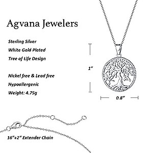 AGVANA 925 Sterling Silver Tree of Life Pendant Necklace for Women Delicate Jewelry Family Tree Necklace Anniversary Birthday Gifts for Women Wife Mom Grandma with Velvet Bag