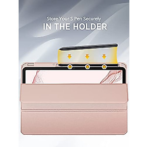 MoKo Case Fits Samsung Galaxy Tab S8 + 12.4 2022 (SM-X800/X806) / Tab S7 FE 12.4-Inch 2021 / Tab S7 Plus 12.4 2020 with S-Pen Holder, Transparent Back Tablet Cover with Auto-Wake, Rose Gold
