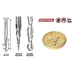 Amana Tool - 46282-U CNC 2D & 3D Carving 5.4 Deg Tapered Angle Ball Tip 1/16 Dia x 1/32