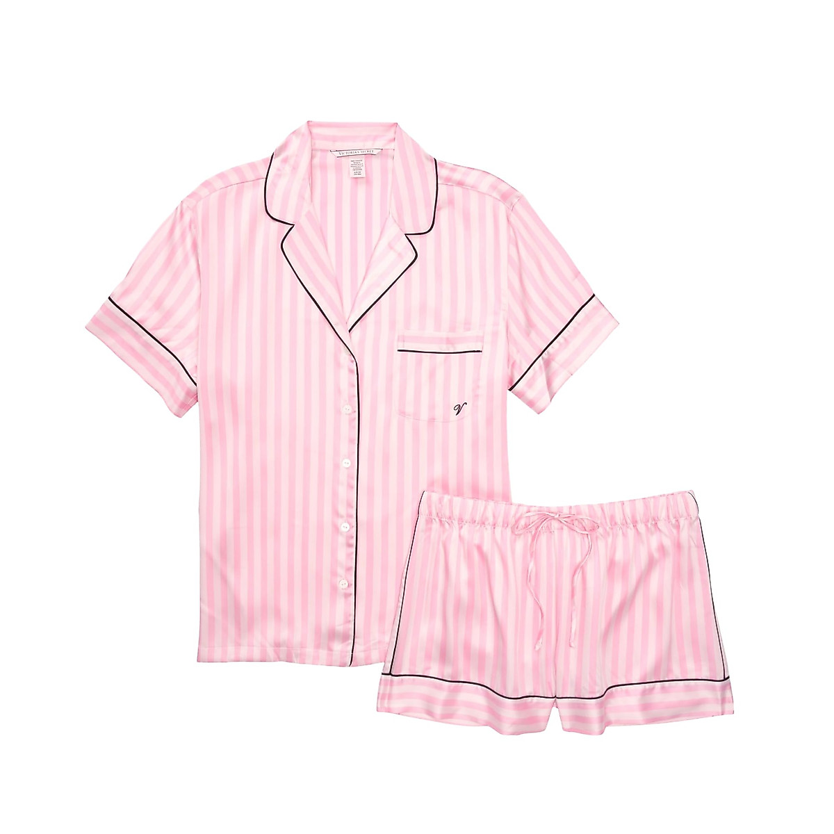 Victoria's Secret Satin Short Pajama Set, Silk Pajamas, PJ Set for Women, 2 Piece Lounge Set Silk PJs, Women's Sleepwear, Pink (XL)