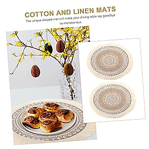 GARVALON 2pcs Tassel Cotton Linen Placemat Jute Placemat Desk Mat for Desktop Nordic Decor Rattan Coaster Pad Rustic Round Kitchen Placemat Personalized Coasters Placemats Tassel Placemats