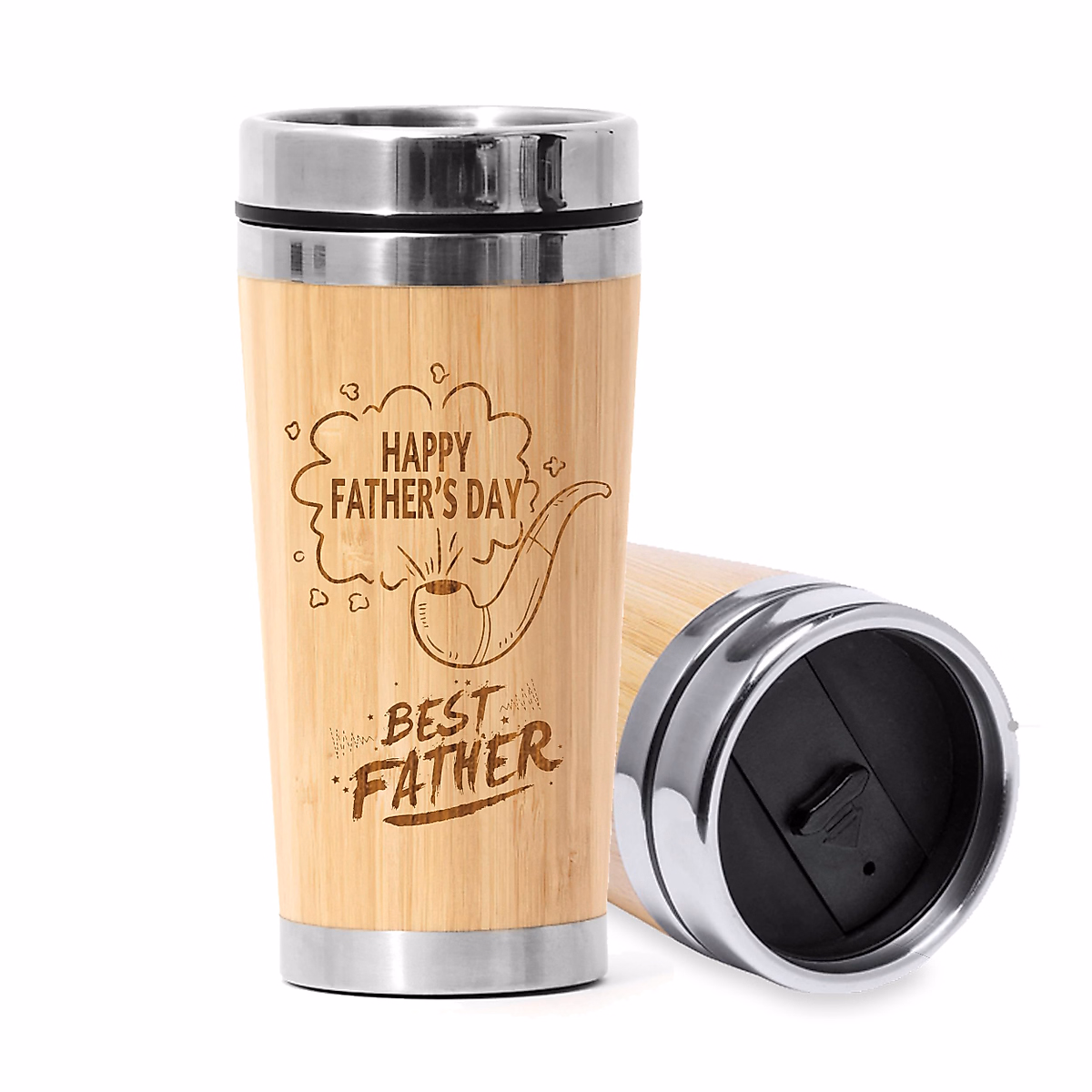 BTinoe Best Father Tumbler, 20oz Bamboo Tumbler for Dad, Travel Coffee Mug with Lid, Unique Cup Gift for Dad Fathers Day Grandpa Birthday Anniversary, Keeps Hot & Cold, Eco-Friendly
