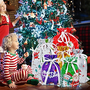 Qzndhrua Christmas Gift Bags - Christmas Drawstring Bags 30 PCS - Christmas Packaging Bags - 10 Seconds Wrapping, Christmas Party Bags with Tags