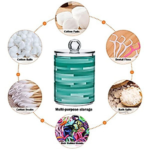 WELLDAY Apothecary Jars Bathroom Storage Organizer with Lid - 14 oz Qtip Holder Storage Canister, Teal Wood Clear Plastic Jar for Cotton Swab, Cotton Ball, Floss Picks, Makeup Sponges,Hair Clips (2 PA