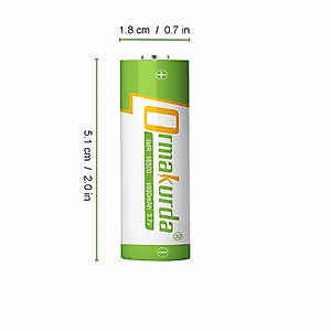 Ormakurda 18500 Rechargeable Battery, IMR 18500 1600mAh 3.7V Li-ion Rechargeable Batteries with Button Top,for Flashlight, Solar Garden Light (2Pack)