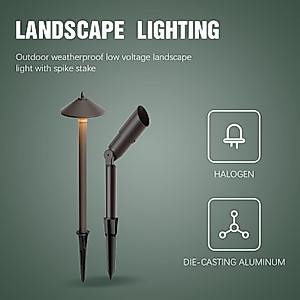 Malibu Landscape Lighting Kit with 150W Low Voltage Outdoor Transformer & 12V Halogen 6PK 10W Bronze Pathway Lights & 4PK Metal 20W Flooding Lights/Spotlights Warm White & 75Feet #16 Wire for Patio