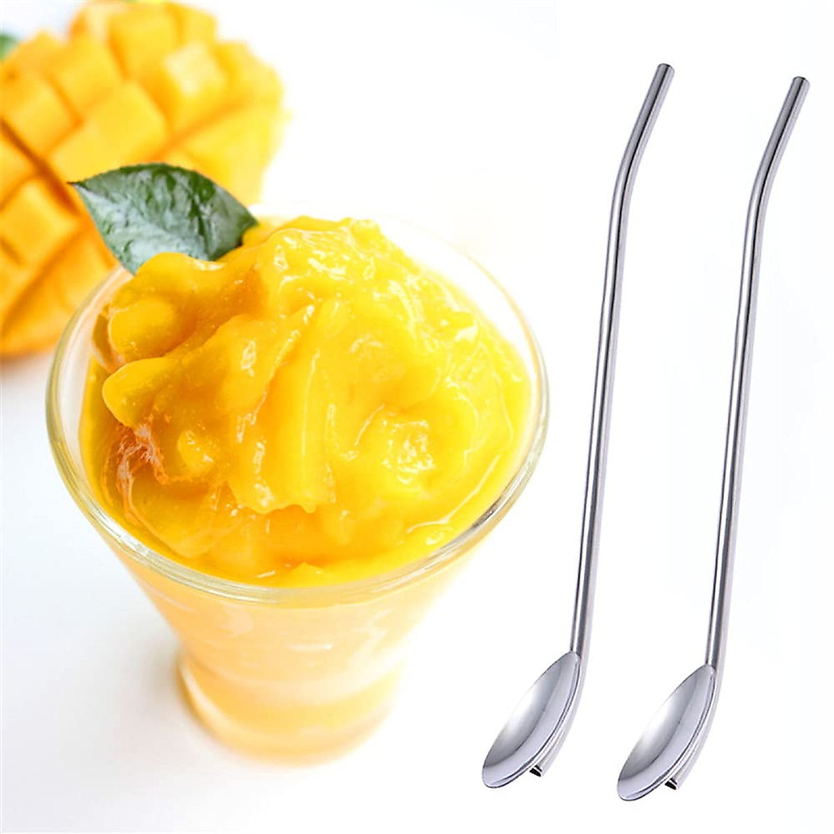 8 Pcs Stainless Steel Straws Spoons, Reusable Metall Straws Spoon with 2 Cleaning Brushes, 2 in 1 Snow Cone Straws Drinking Reusable Stainless Steel Ice Tea Long Spoons Straws for Cocktail Milkshake