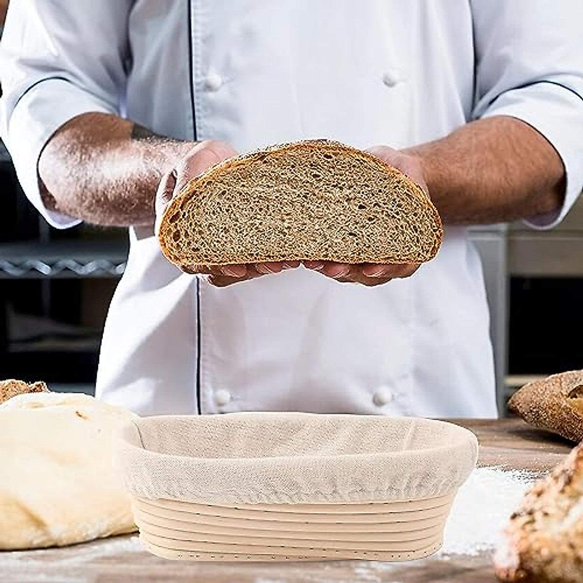 Joyyy Sourdough Bread Proofing Baskets with Liner, Dough Rising Ratten Bowl for Bread Making and Baking, Oval, 10 inch