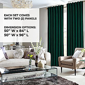 Tribeca Living Luxury Velvet Room Darkening Window Curtains - 50 x 96-Inch, Emerald Green, 2 Panels (Rod Pocket/Back Tab), (VELSOCUR96EG)