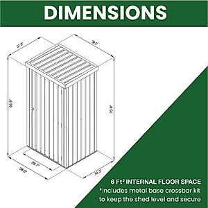Hanover Galvanized Steel Single Door Patio Storage Shed for Garden Tools with Twist Lock and Key Security, 2 Tool Hooks (3'x3'x6') Dark Gray, White Rust Resistant Outdoor Storage for Yard Supplies