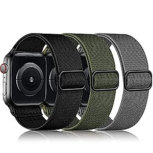DaQin 3 Pack Stretchy Solo Loop Compatible with Apple Watch Band 44mm 42mm 40mm 38mm 45mm 41mm 49mm, Braided Sport Elastic Nylon Bands for Apple Watch SE/iWatch Ultra Series 8 7 6 5 4 3 2 1 Women Men