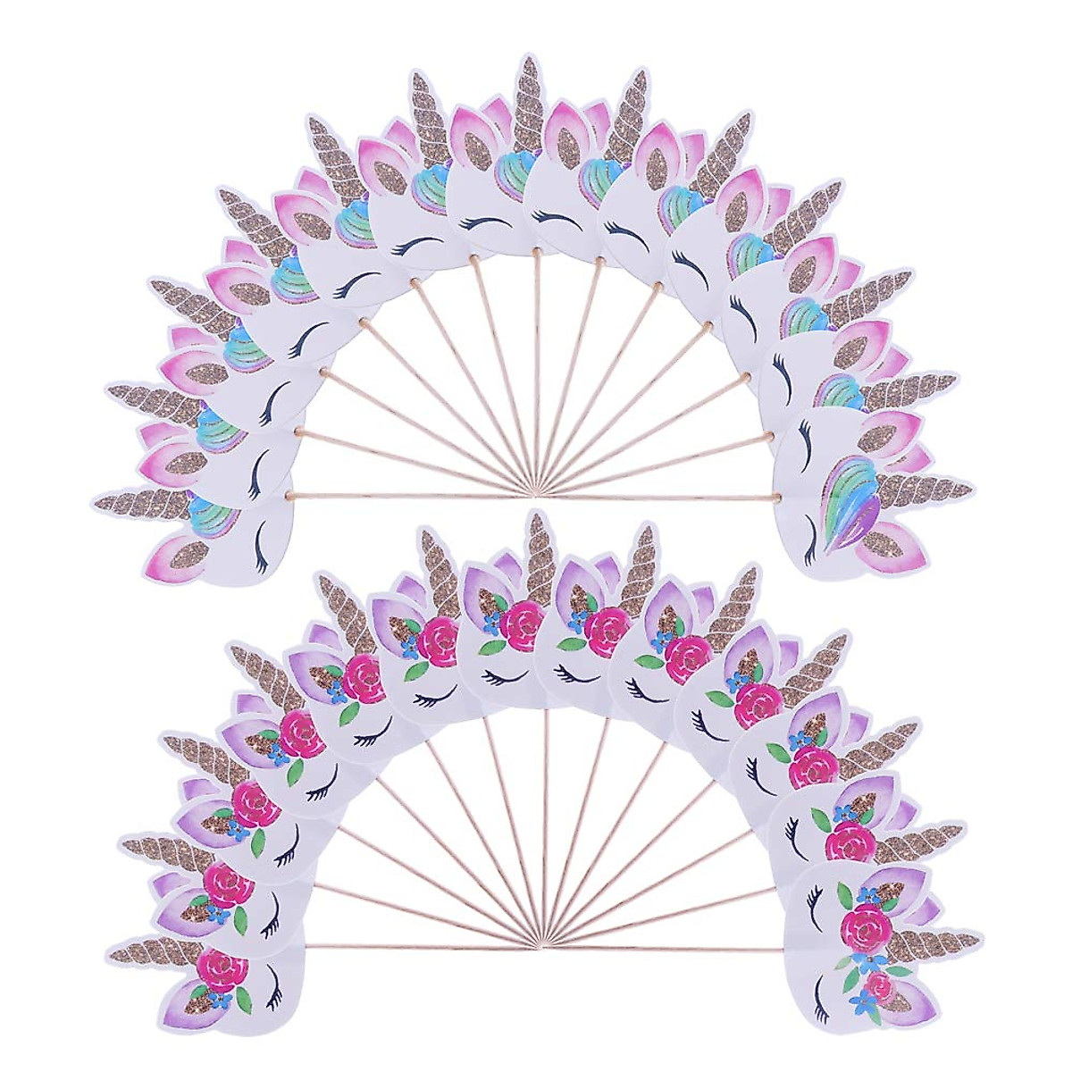 CCINEE 48pcs Rainbow Unicorn Cupcake Toppers Picks Double-Sided Paper Unicorn Cake Toppers for Birthday Party Dessert Decoration