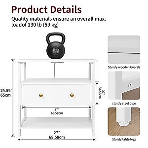 Edbuosy 2 Sets 27 inch Nightstand Side Table with 1 Layer of Wooden Drawers，Nightstand with Charging Station,End Table Bedside Table with USB Ports and Outlets