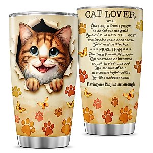 JENOIS Cat Gifts, Tumblers Lovers For, Tumbler 20 Oz With Lid And Straw, Pet Cat Lover