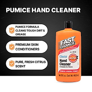 Fast Orange 25122 Pumice Lotion, Heavy Duty Hand Cleaner, Natural Citrus Scent, Waterless Cleaner For Mechanics, Strong Grease Fighter, 15 oz