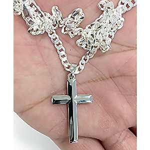 Diamond Cut Solid Cross .925 Sterling Silver Pendant 1" Long