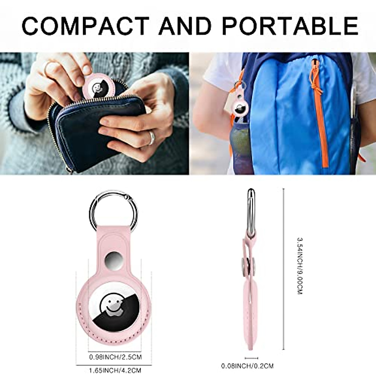 NeBuRing Leather Airtag Case,Key Ring Holder Protection Cover with Keychain Compatible for New Apple Air Tag-Pink