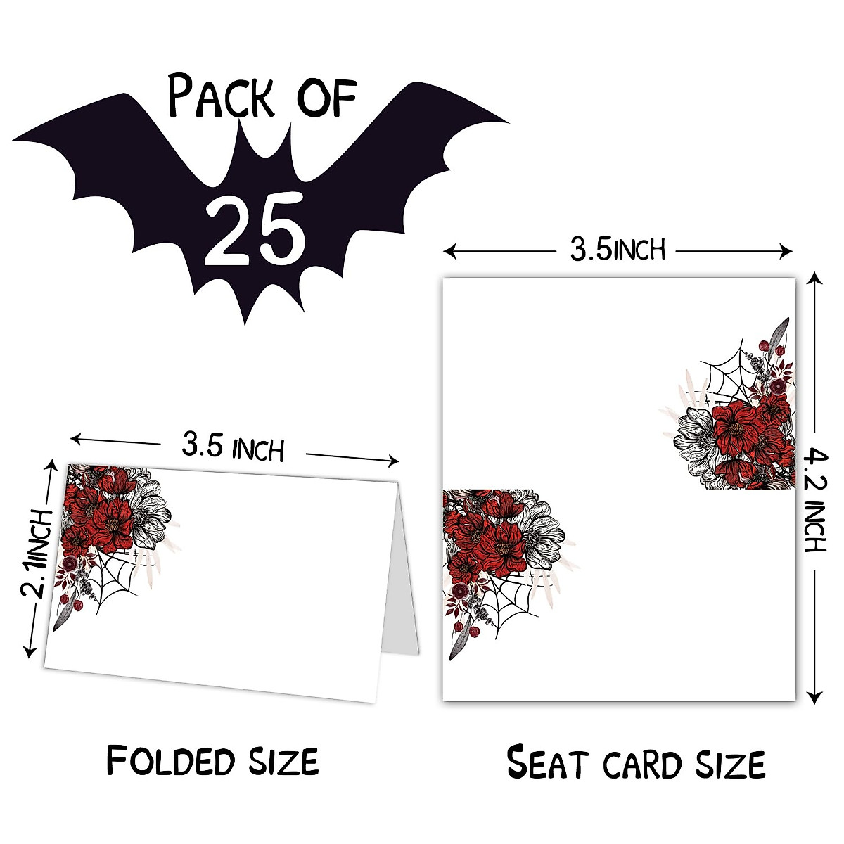 Halloween Table Place Cards, Editable Name Place Cards, 25 Pack Buffet Food Tent Labels, Double Design Name Cards, Halloween Thanksgiving Party Decorations, Easy Folding for Dinner Party - L523