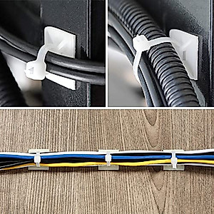 Strong Back-Glue Self Adhesive Cable Zip Tie Mounts Kit - 100 Set Cable Management Clips with 6" Zip Ties, Wire Holders and Screws - Outdoor Sticky Wire Organizer Clips - White