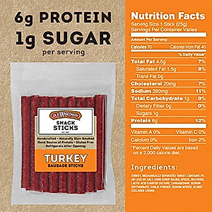 Old Wisconsin Turkey Sausage Snack Sticks, Naturally Smoked, Ready to Eat, High Protein, Low Carb, Keto, Gluten Free, 16 Ounce Resealable Package