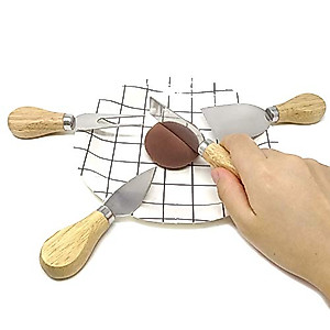 Honbay 4PCS Set Travel Stainless Steel Cheese Knives Cheese Slicers Cheese Cutters Cheese Knives with Wood Handle for Cheese Butter Formaggio (4.7 Inch)