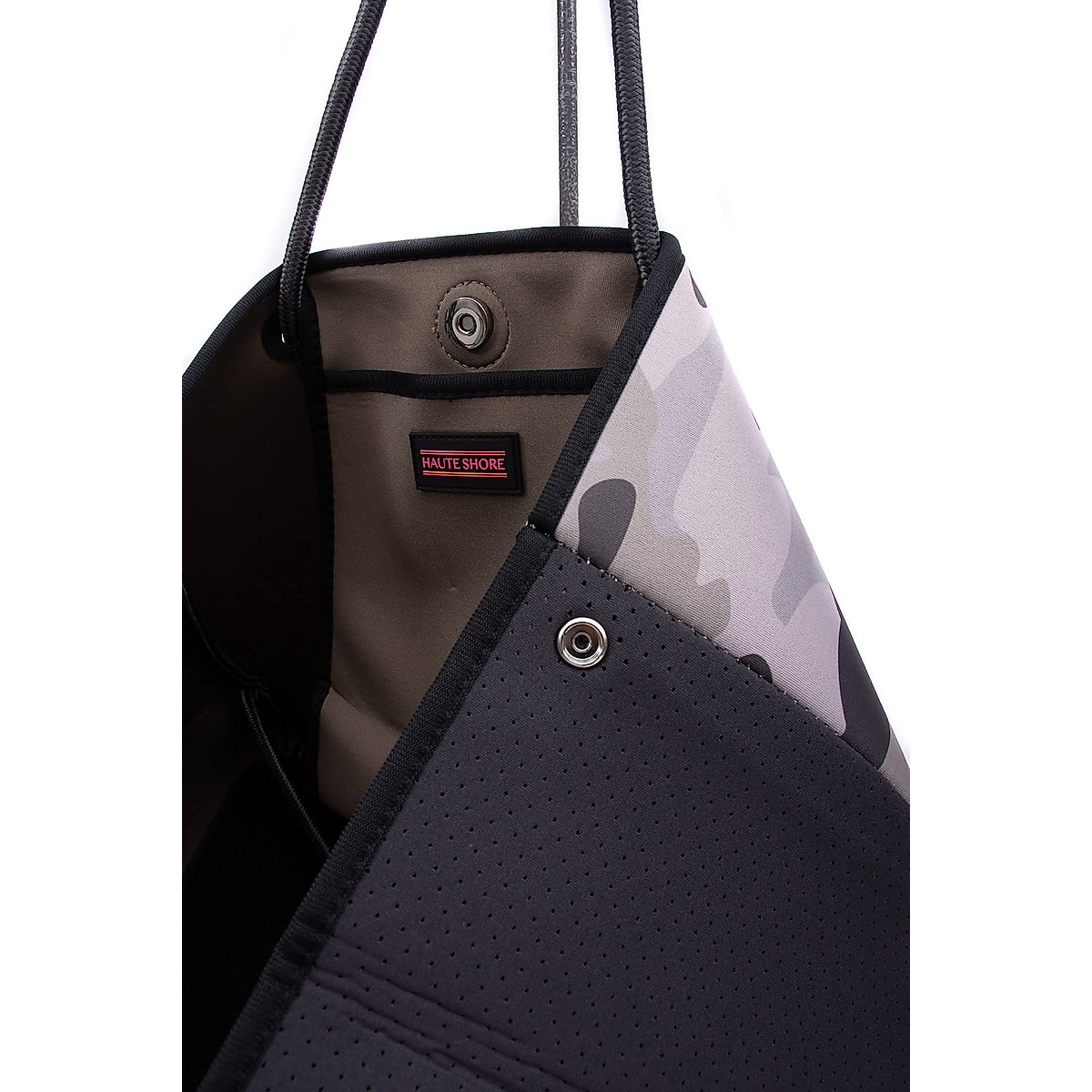 Greyson Safari Tote by Haute Shore, Green Camo W/Black & Gold Stripe, One size