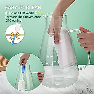 Glass Pitcher with Lid 1 Gallon, 113OZ Glass Water Pitcher with Precise Scale Line, WELLCHE 18/8 Stainless Steel Tea Pitcher 1 Gallon for Fridge, Easy to Clean Heat & Cold Resistant Borosilicate Glass
