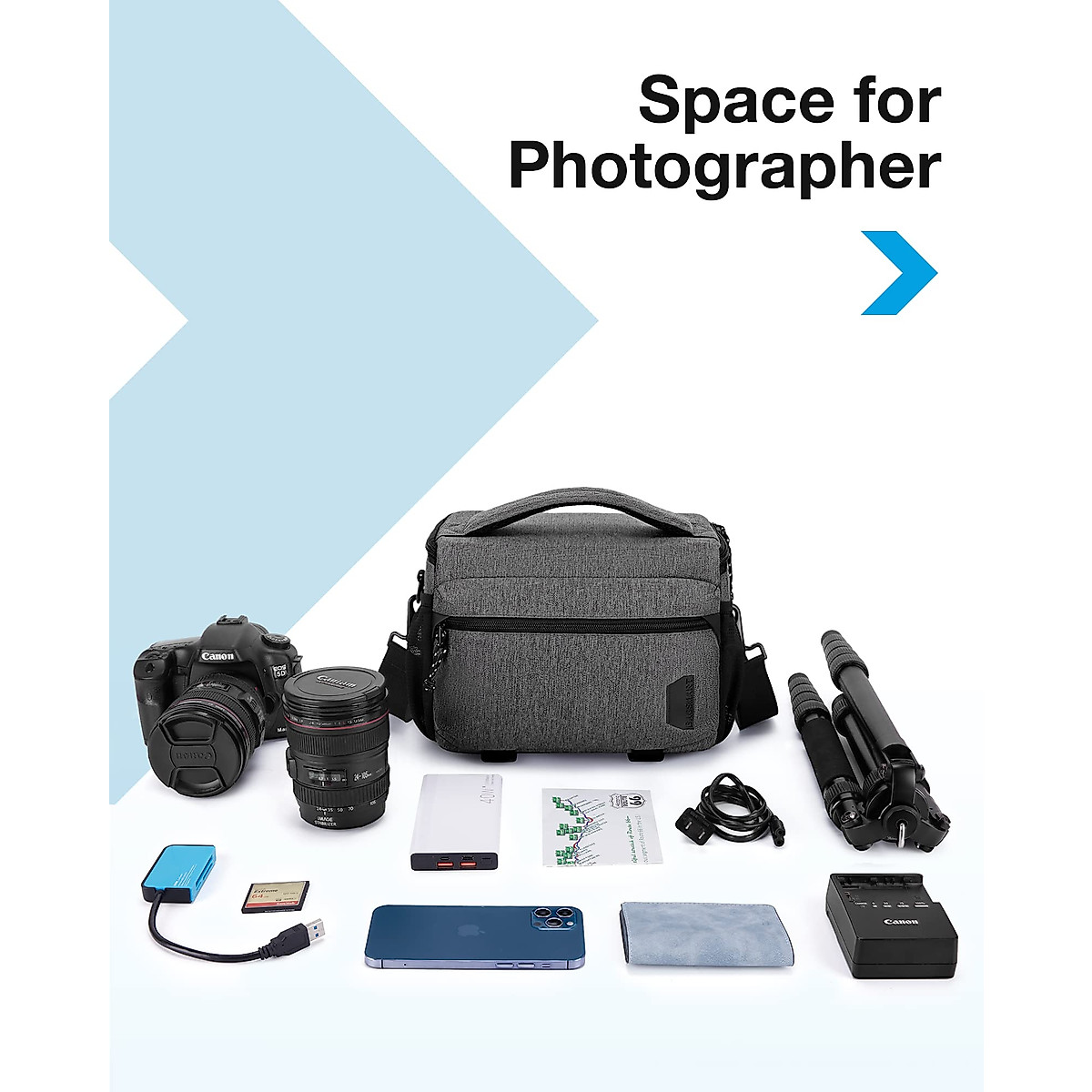 BAGSMART Camera Bag, Small Camera Case with Tripod Holder, Compact Camera Shoulder Bags for DSLR/SLR/Mirrorless Cameras, Waterproof Crossbody Camera Bag Women Men, Grey