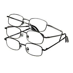 Foster Grant Men's Council Rectangular Reading Glasses, Gunmetal and Black, 3 Pack, 1.5x