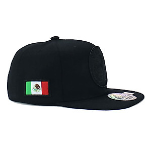Mexican Hat Mexico Eagle Federal Logo Embroidery Snapback Flat Bill Baseball Cap (Black- Black)