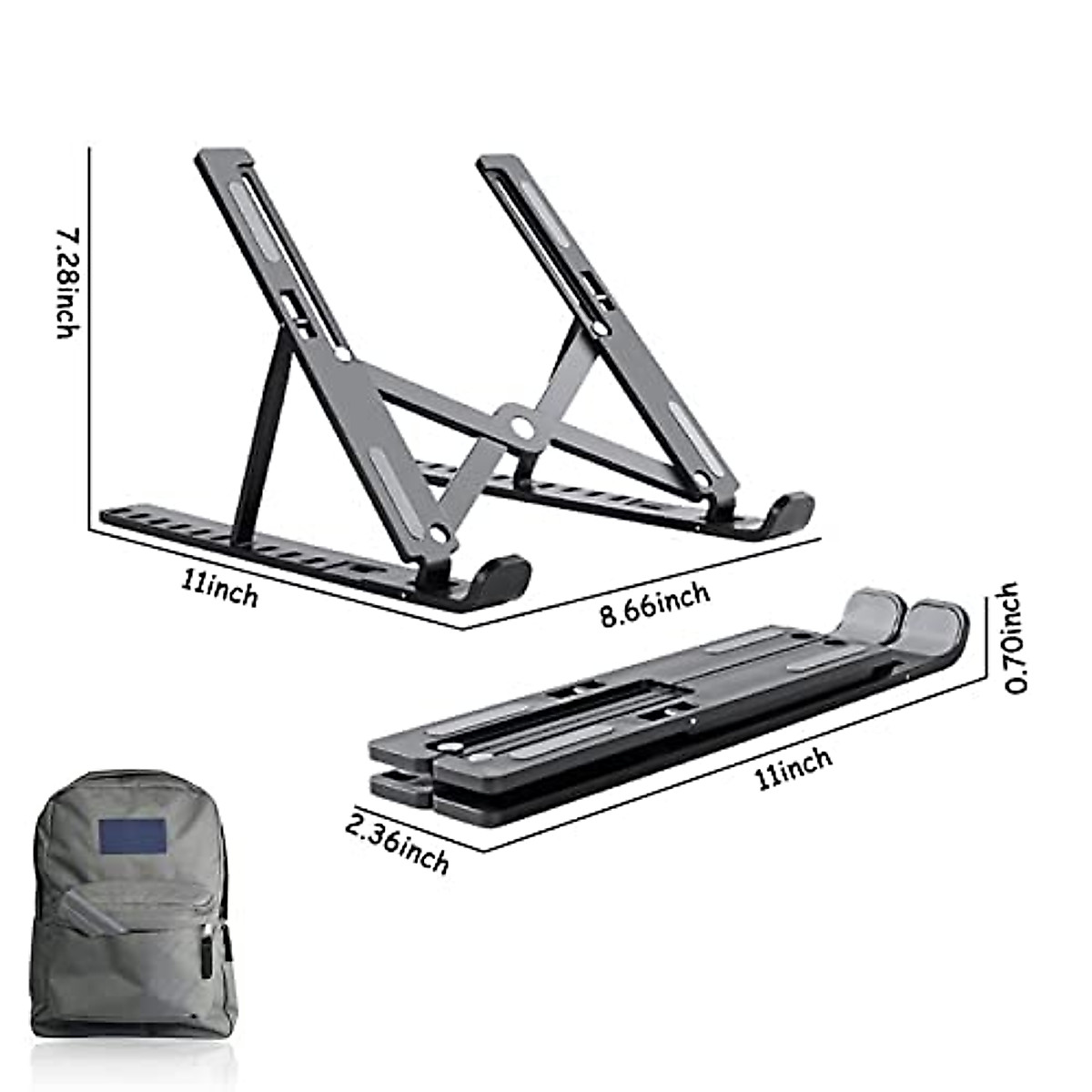 ERWARZY Laptop Stand for Desk, Adjustable Ergonomic Portable Laptop Holder, Foldable Computer Stand 10-Position Adjustable Non-Slip Laptop Stand, Compatible with 9-15.6-inch Laptop (Black)