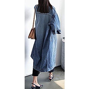 Jofemuho Womens Classic Long Jean Jacket Plus Size Loose Long Sleeve Button Down Denim Jacket Trench Coat Blue 3XL
