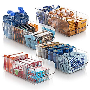 StorageBud Plastic Food Storage Bins with Handles, 4 Pack, Kitchen Pantry, Refrigerator, Cabinet Organizers for Dried Goods, Fruit, Pasta, or Snacks, Clear BPA Free Containers