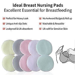 Organic Breast Pads – 10pcs Reusable Nursing Pads Washable+ Wet Bag and Laundry Bag - Breast Pads for Leaking Milk - Super Absorbent Nursing Pads Nursing Nipple Pads (Large 4.7")