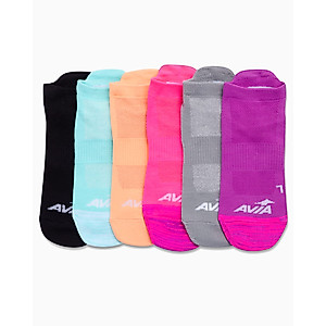 Avia Women's No Show Low Cut Running Socks (6 Pack), Size 4-9, Purple Multi Mesh