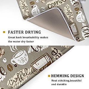 Coffee Dish Drying Mat for Kitchen Counter Decor Eat Signs 18x24 Inch Absorbent Reversible Microfiber Dish Drying Pad Dish Cafe Drainer Rack Mats for Coffee Bar