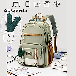 srdmuph Kawaii Backpack with Cute Accessories Pendant Travel Bag Large Outdoor Waterproof Casual Daypack Women Men (Green)