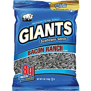 Giants Bacon Ranch Sunflower Seeds, 5 oz Resealable Bag (Pack of 3) with By The Cup Bag Clip